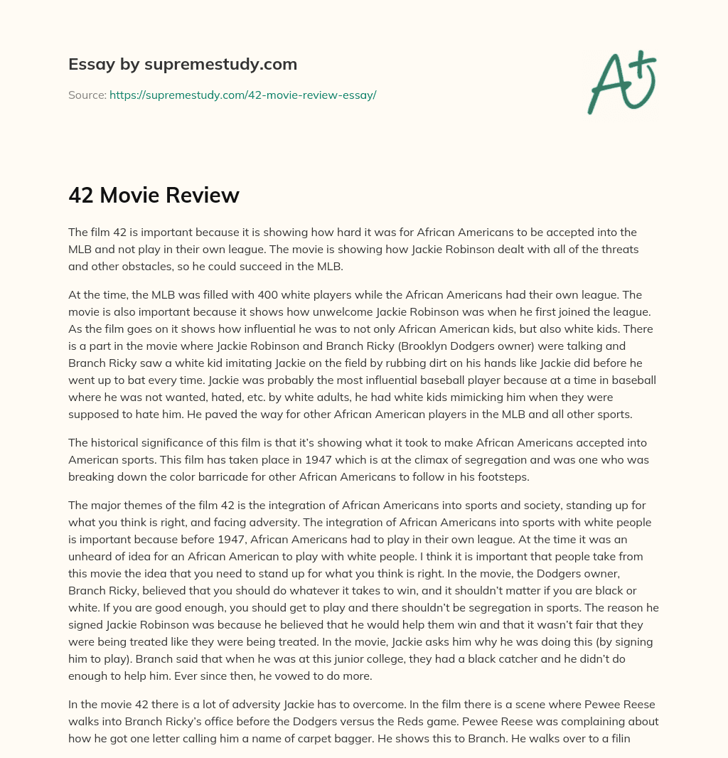 42 Movie Review Free Essay Example 639 Words SupremeStudy 42 Movie Review Free Essay Example 639 Words SupremeStudy