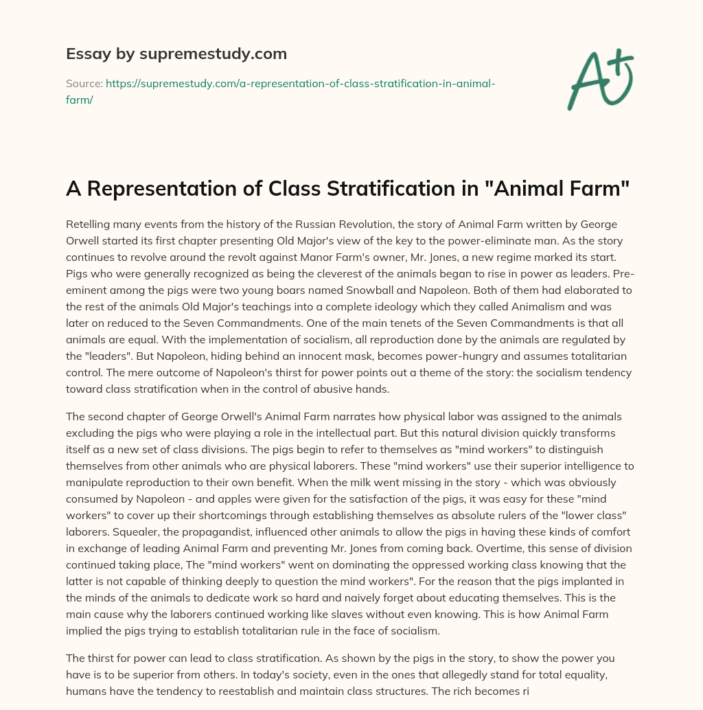 A Representation of Class Stratification in "Animal Farm" - Free Essay ...