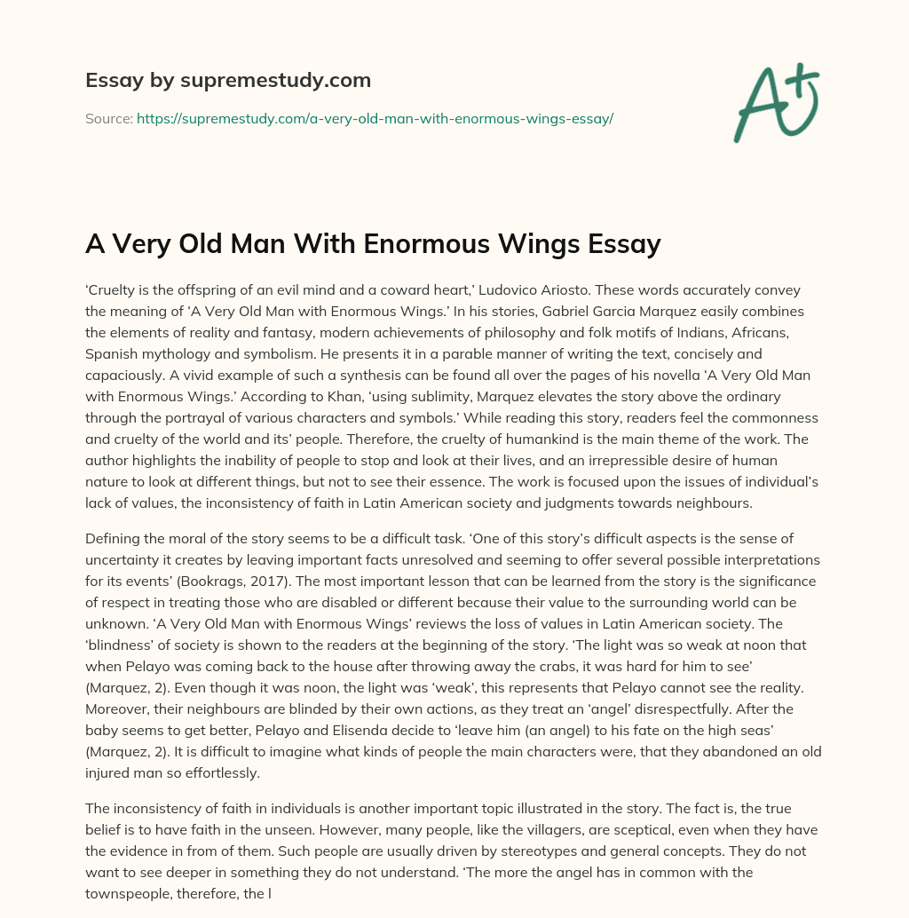 A Very Old Man With Enormous Wings Essay - Free Essay Example - 873 ...