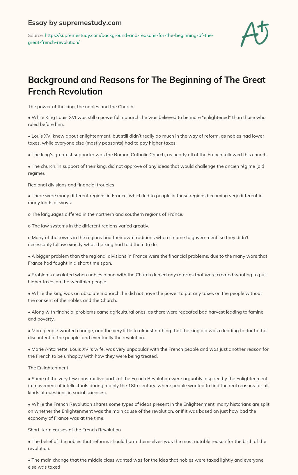 Background and Reasons for The Beginning of The Great French Revolution ...