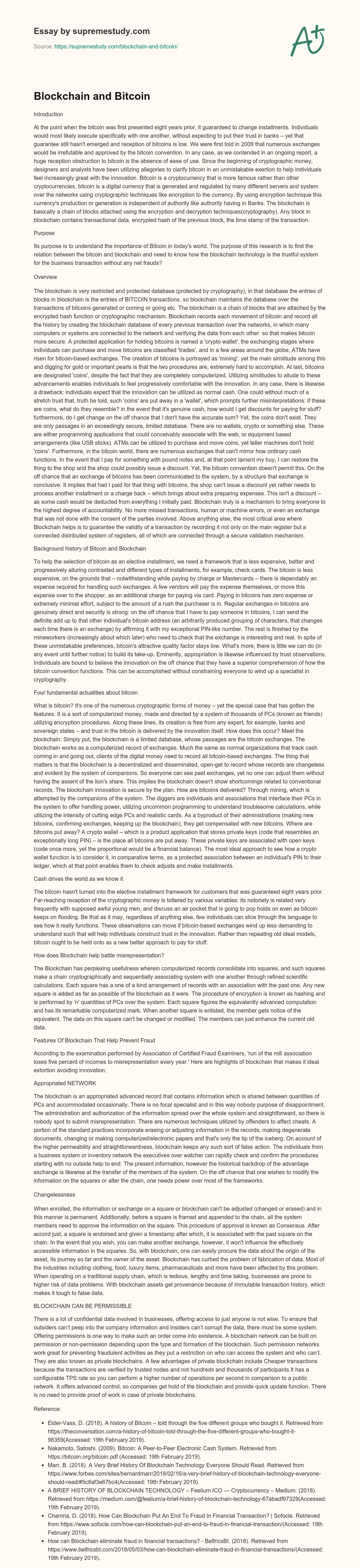 Blockchain and Bitcoin - Free Essay Example - 2445 Words | SupremeStudy