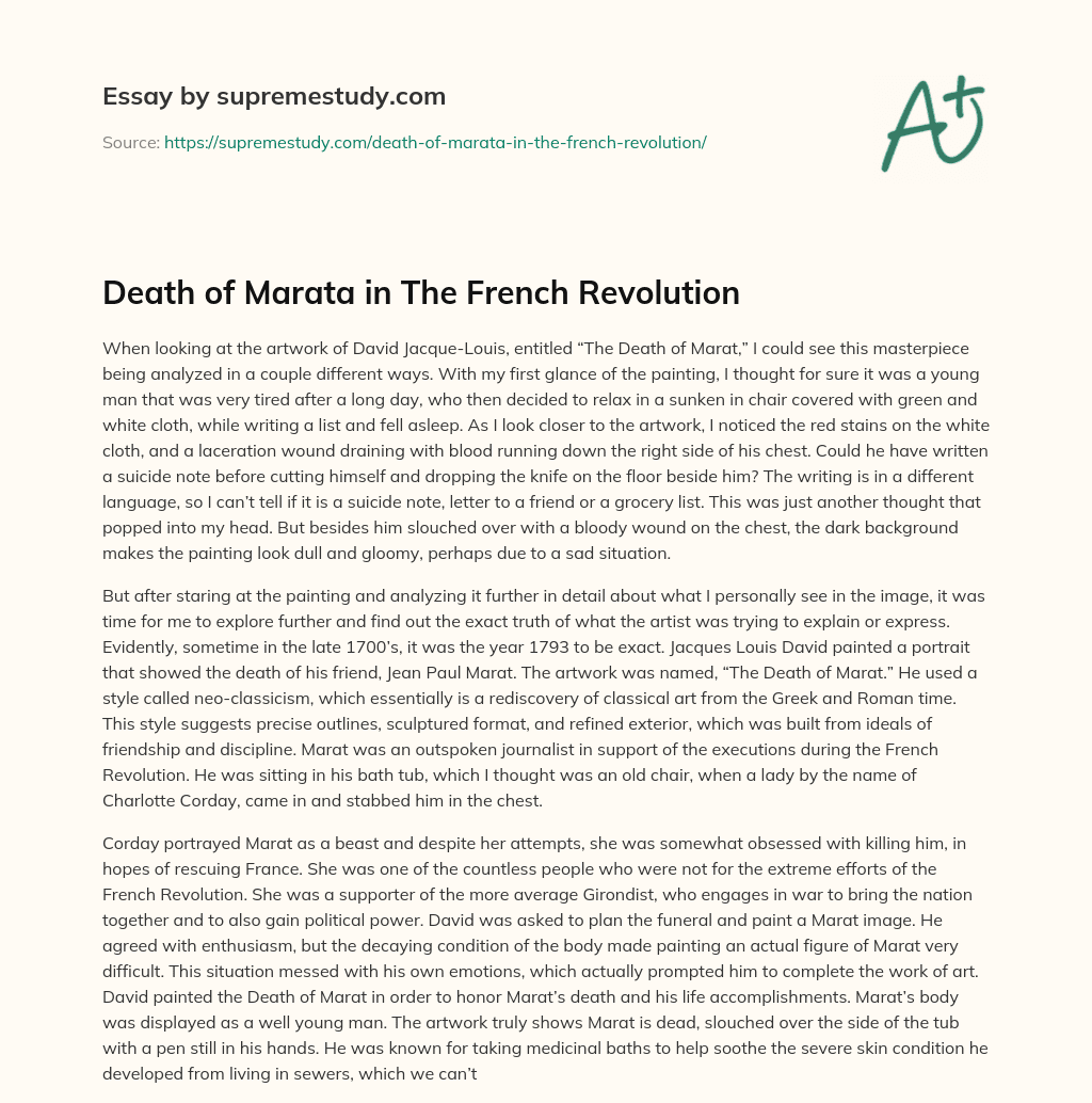 Death of Marata in The French Revolution - Free Essay Example - 876 ...