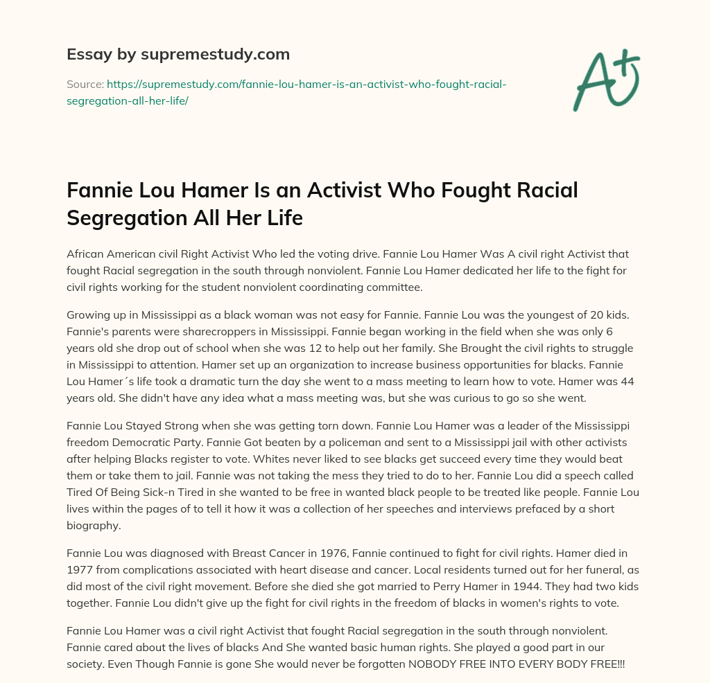 Fannie Lou Hamer Is an Activist Who Fought Racial Segregation All Her ...