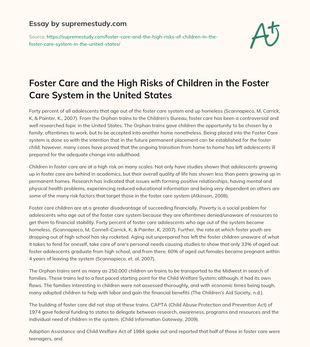 Foster Care and the High Risks of Children in the Foster Care System in ...