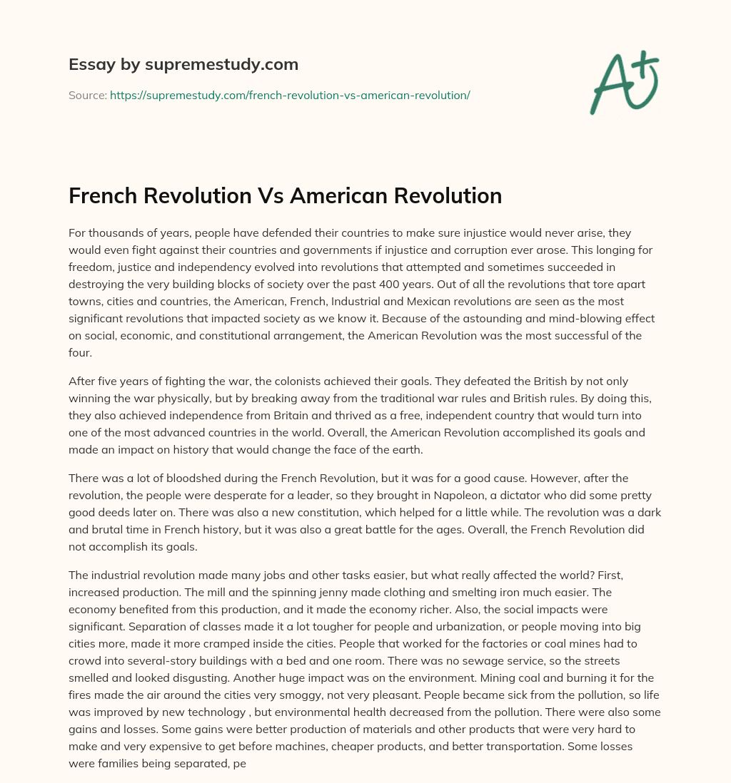 French Revolution Vs American Revolution - Free Essay Example - 581 ...