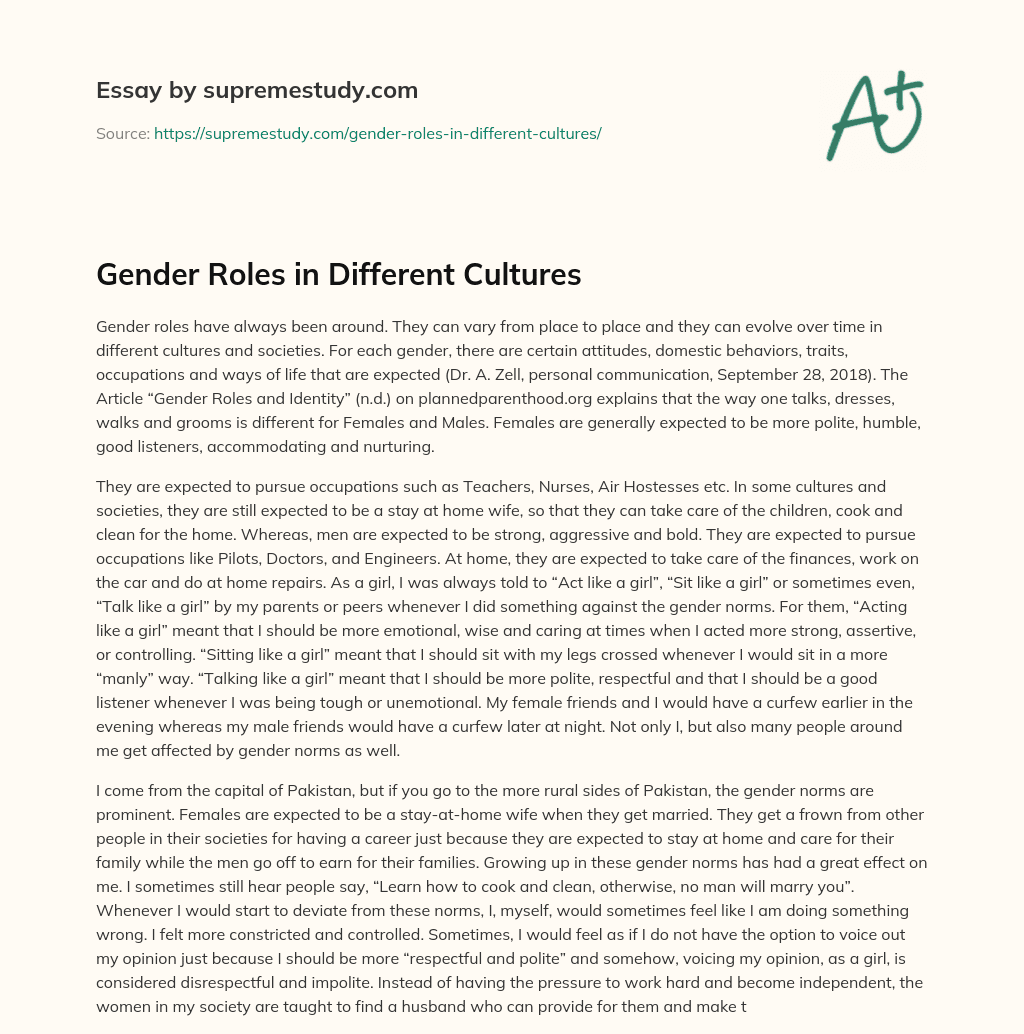 Gender Roles in Different Cultures - Free Essay Example - 2113 Words ...