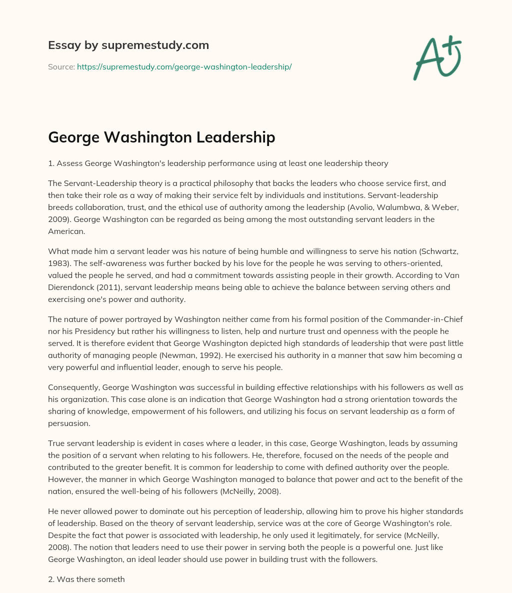 George Washington Leadership - Free Essay Example - 1505 Words ...