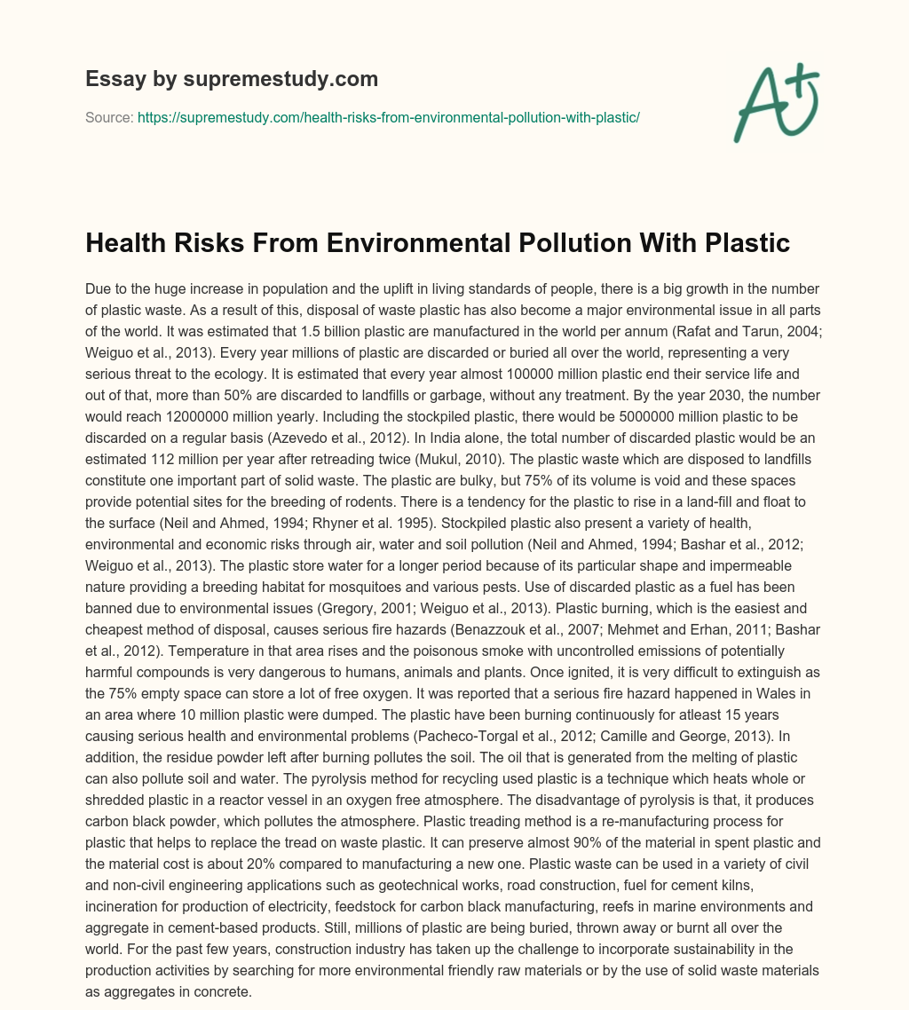 Health Risks From Environmental Pollution With Plastic - Free Essay ...