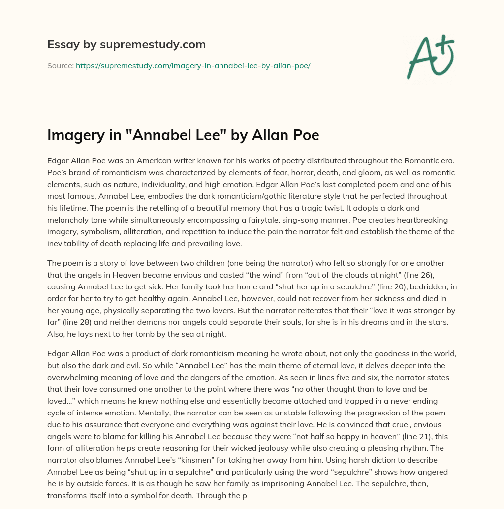 Imagery in "Annabel Lee" by Allan Poe - Free Essay Example - 790 Words ...