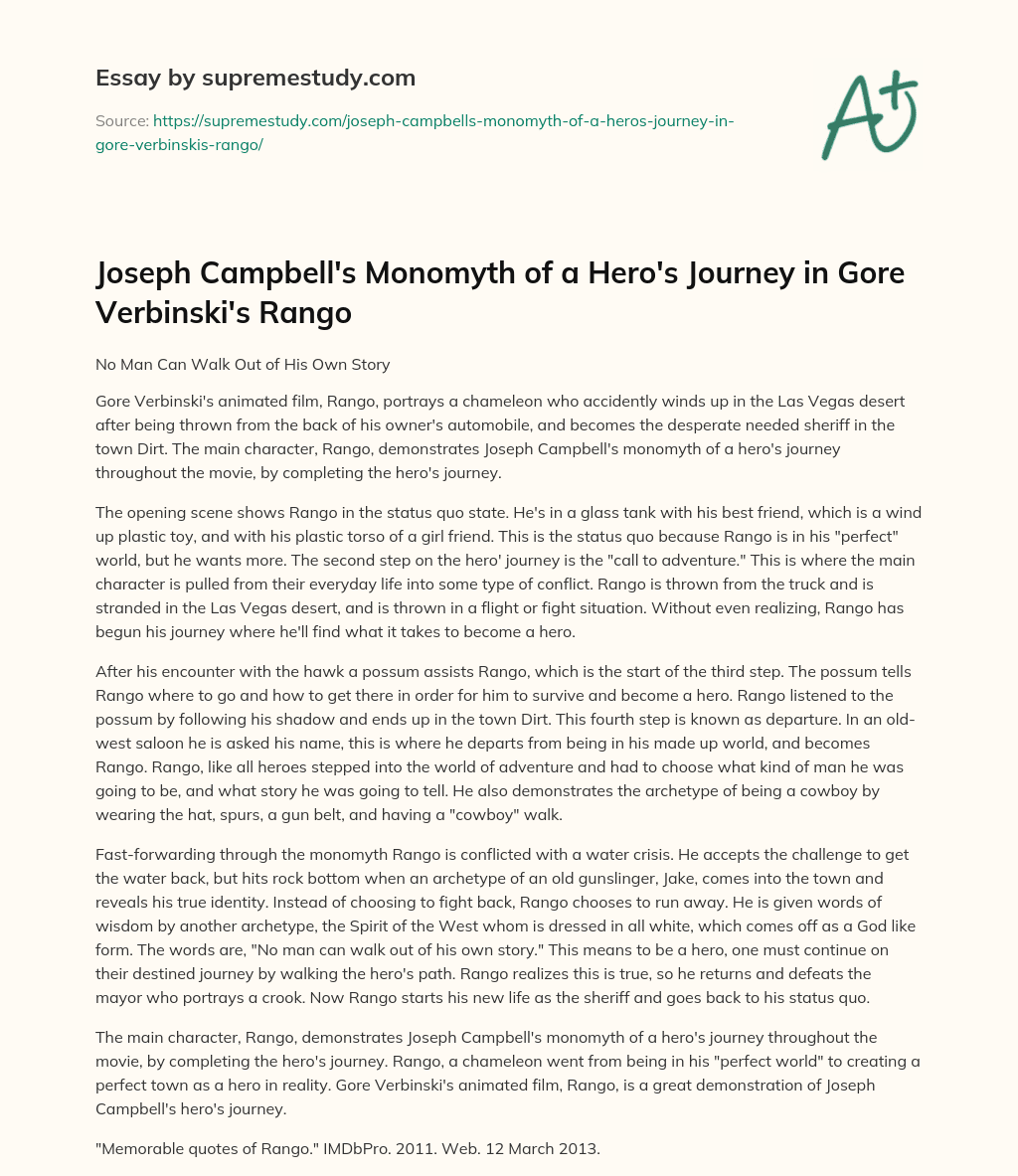 Joseph Campbell's Monomyth of a Hero's Journey in Gore Verbinski's ...