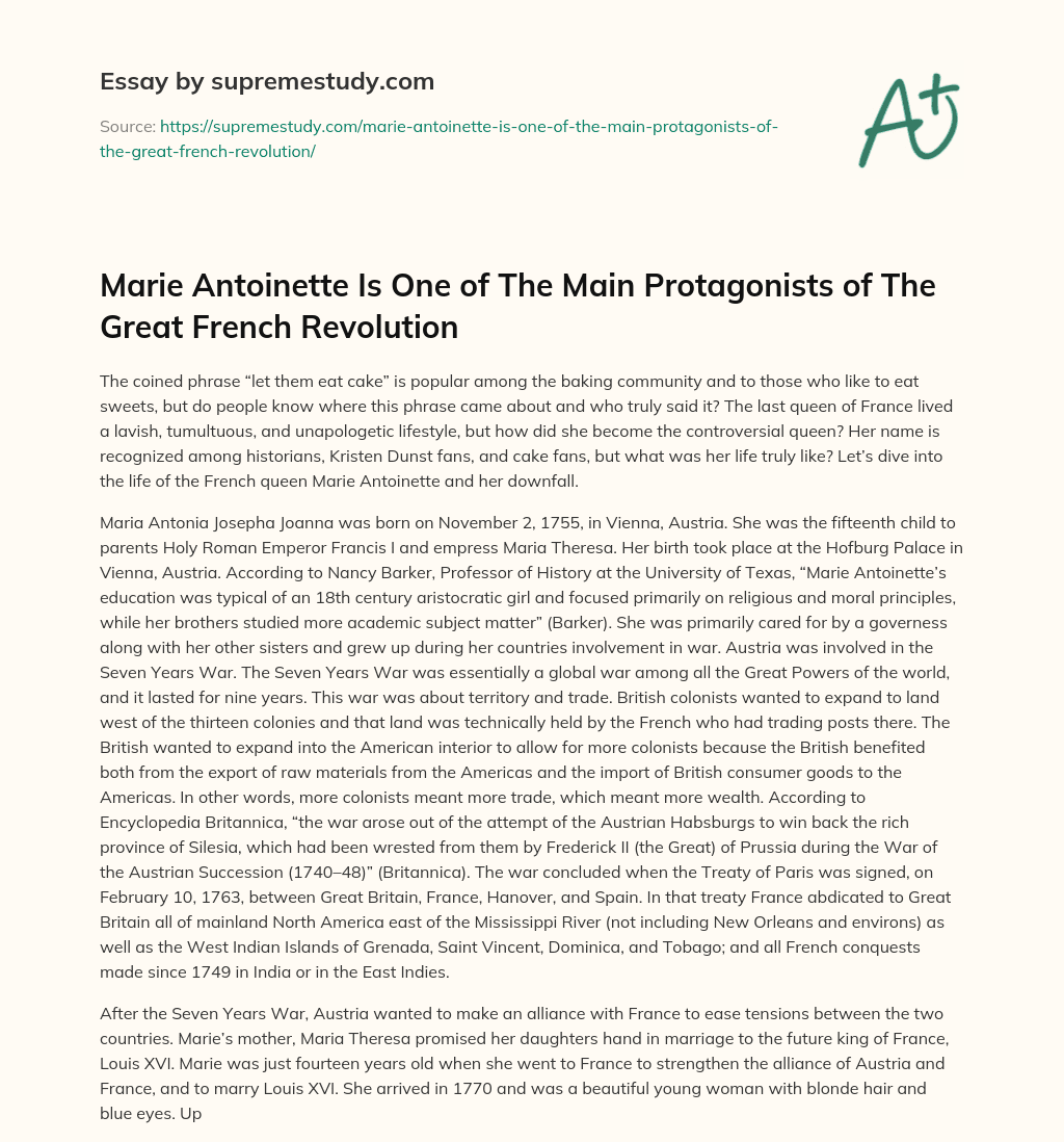 Marie Antoinette Is One of The Main Protagonists of The Great French ...