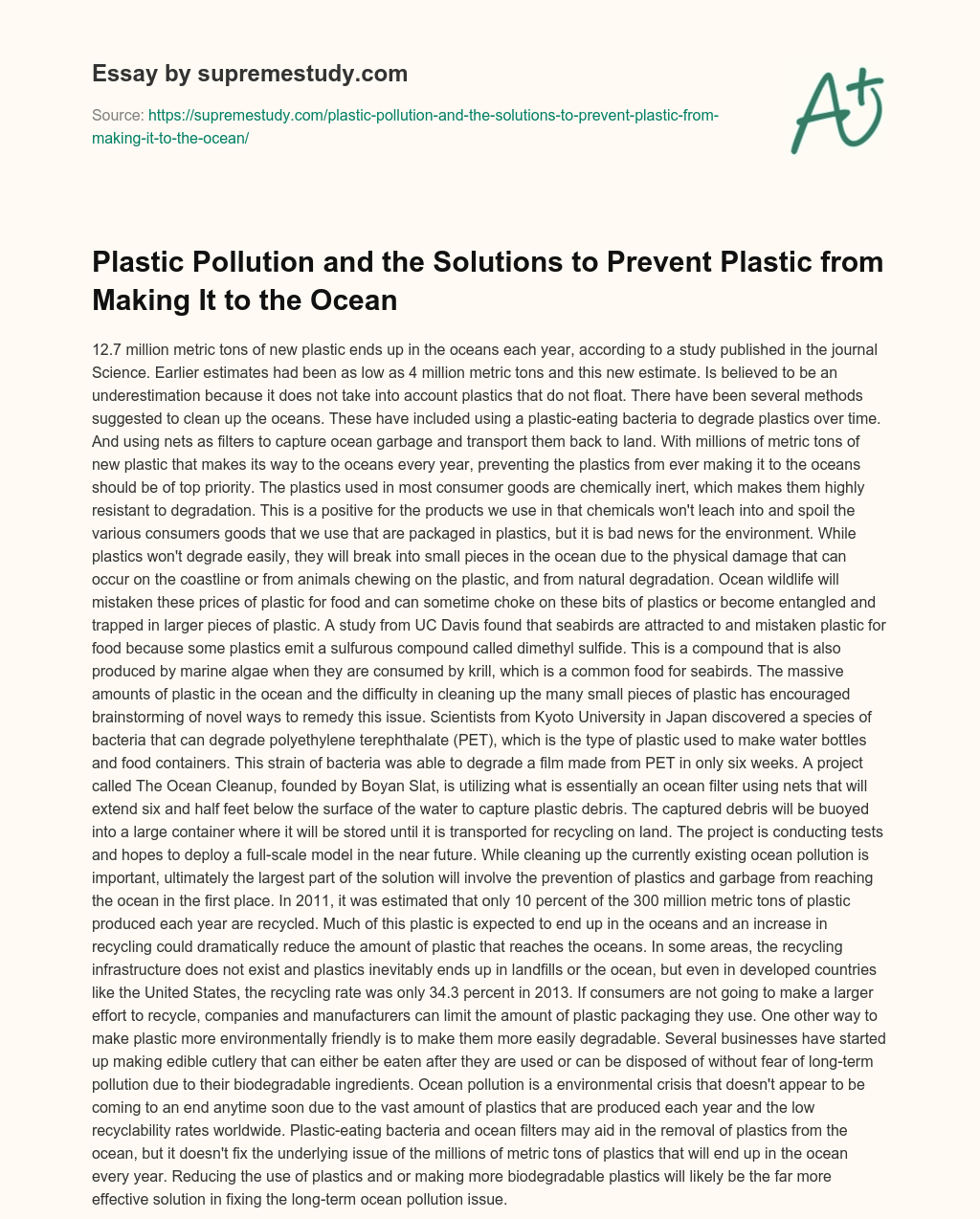 Plastic Pollution and the Solutions to Prevent Plastic from Making It ...