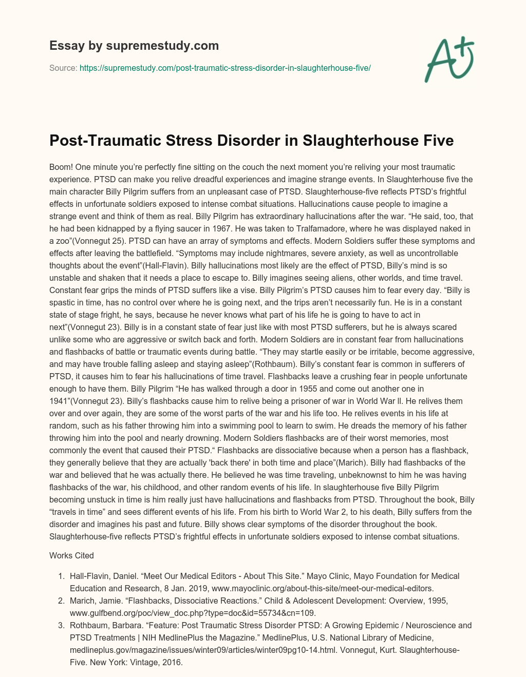 Post-Traumatic Stress Disorder in Slaughterhouse Five - Free Essay ...