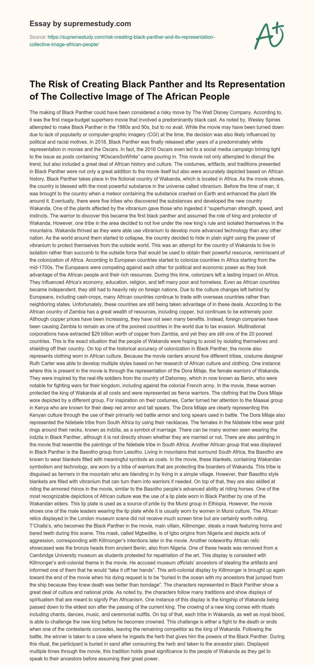 The Risk of Creating Black Panther and Its Representation of The ...