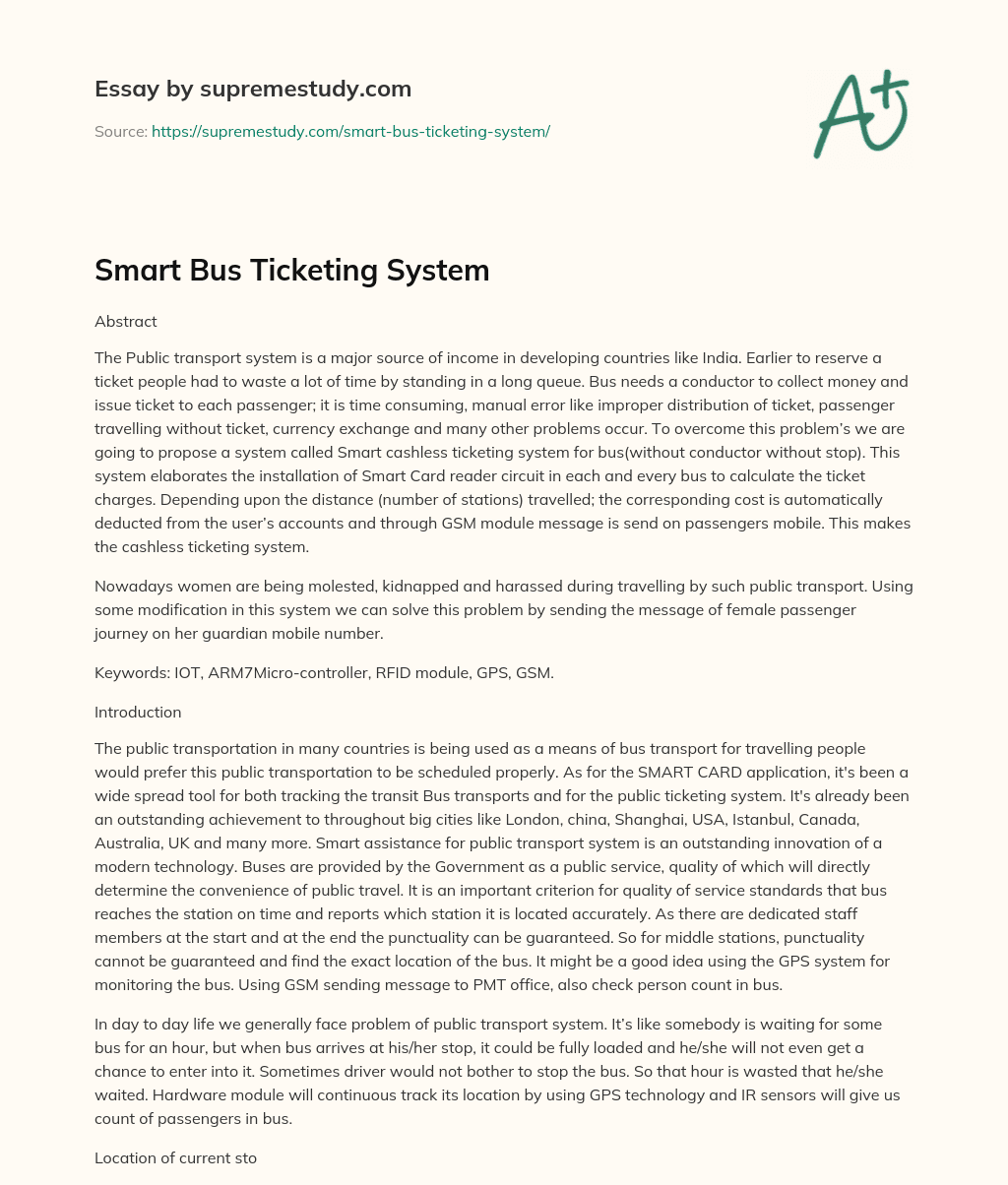 Smart Bus Ticketing System - Free Essay Example - 1901 Words | SupremeStudy