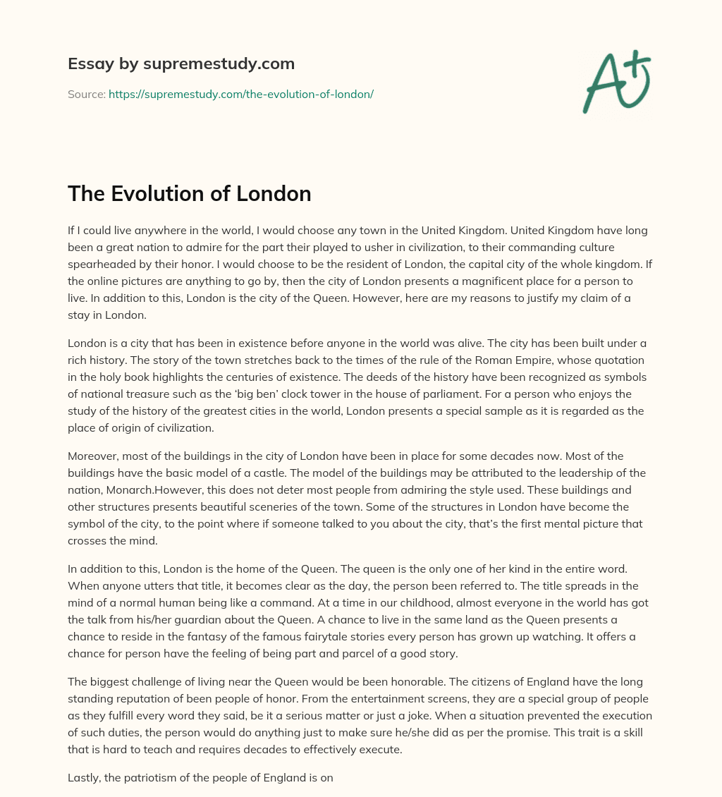 The Evolution of London - Free Essay Example - 618 Words | SupremeStudy