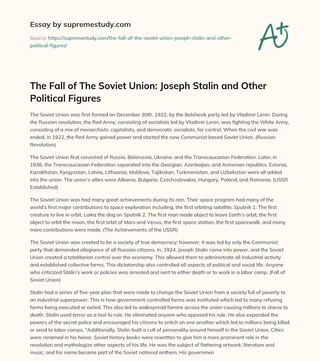 The Fall of The Soviet Union: Joseph Stalin and Other Political Figures ...
