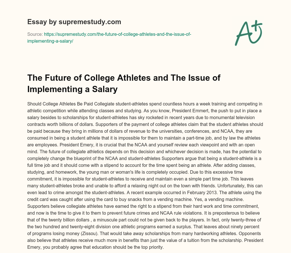 The Future of College Athletes and The Issue of Implementing a Salary ...