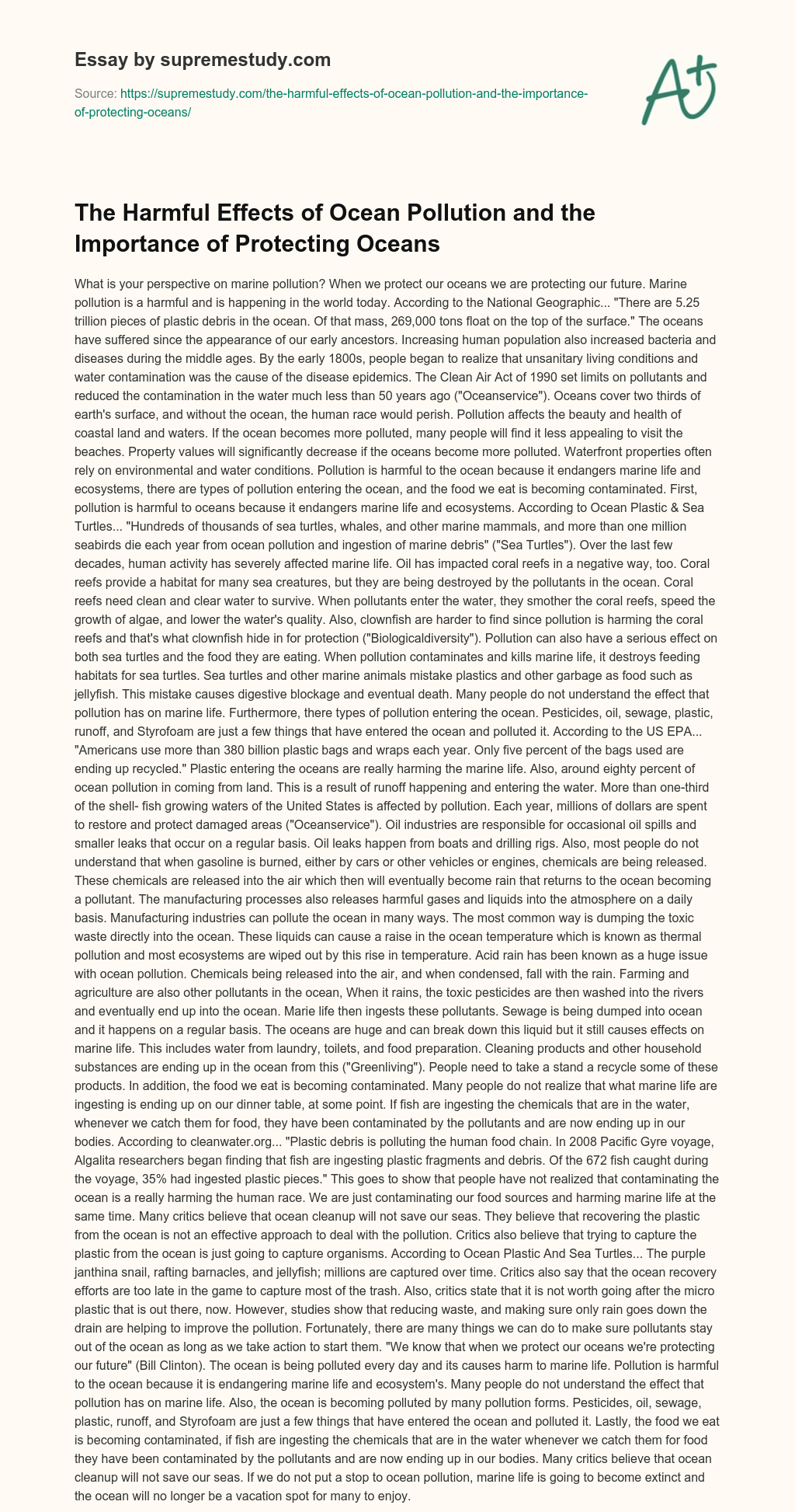 The Harmful Effects of Ocean Pollution and the Importance of Protecting ...