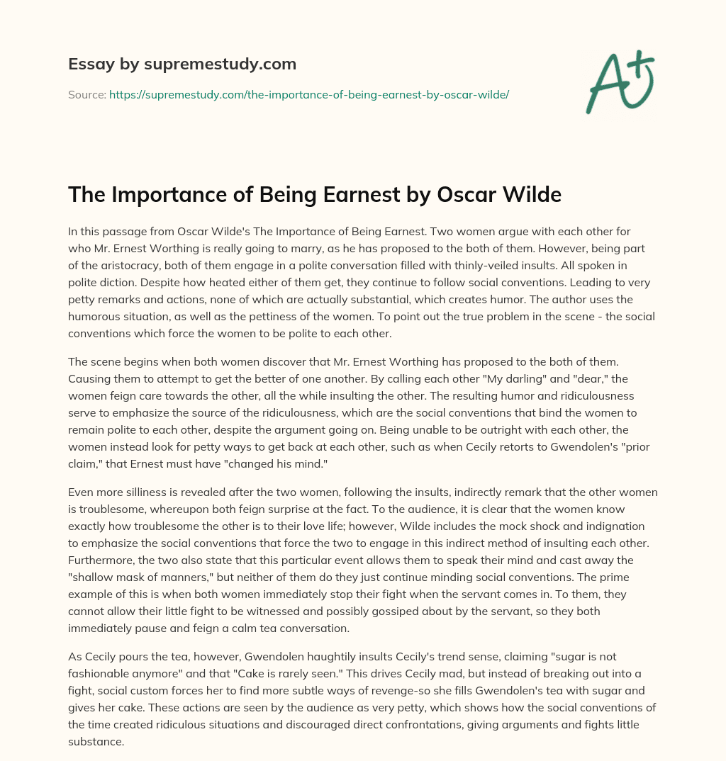 The Importance of Being Earnest by Oscar Wilde - Free Essay Example ...