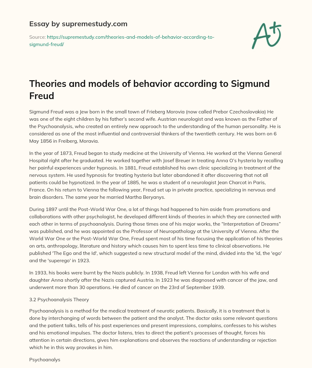 Theories and models of behavior according to Sigmund Freud - Free Essay ...