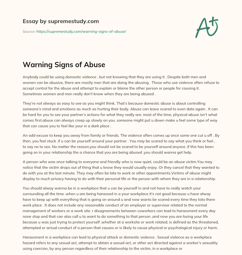 Warning Signs of Abuse - Free Essay Example - 2169 Words | SupremeStudy