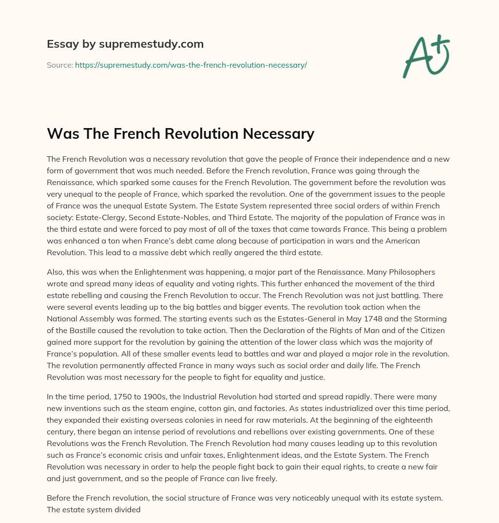 Was The French Revolution Necessary - Free Essay Example - 2606 Words ...
