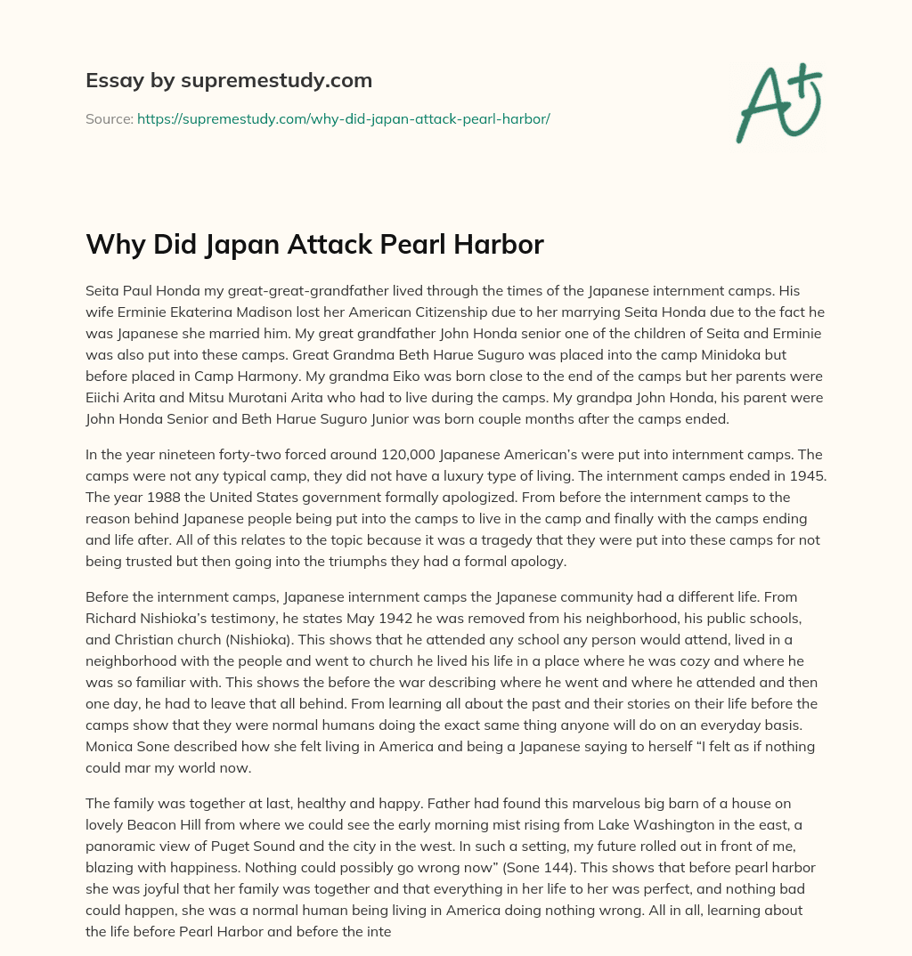 Why Did Japan Attack Pearl Harbor - Free Essay Example - 1233 Words ...