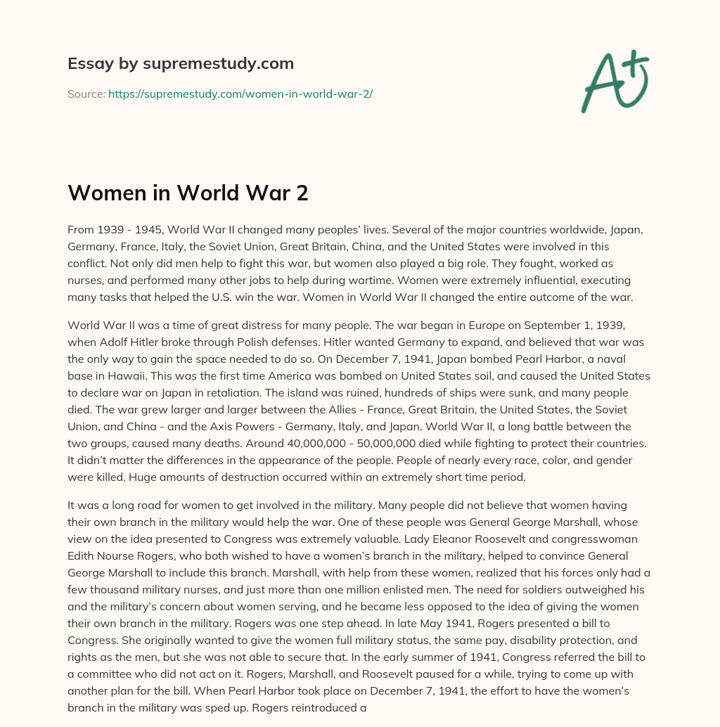 Women in World War 2 - Free Essay Example - 2476 Words | SupremeStudy